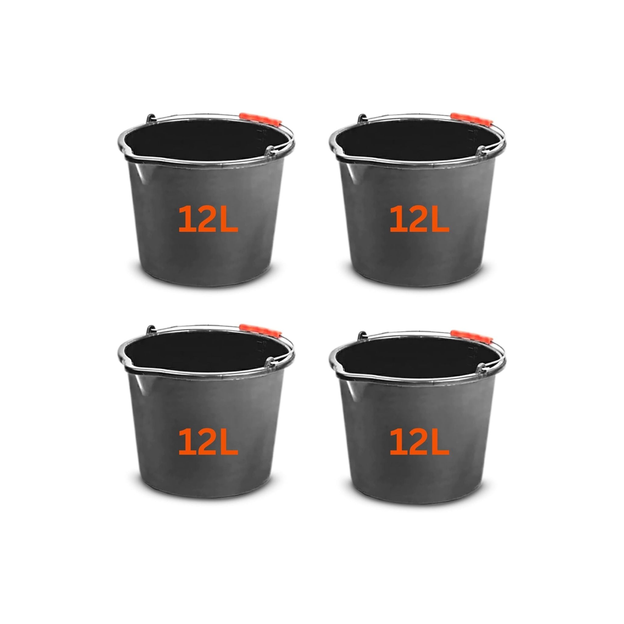 Buy Set of 4 12L (3.1 Gallon) Black Plastic Bucket with Handles ...